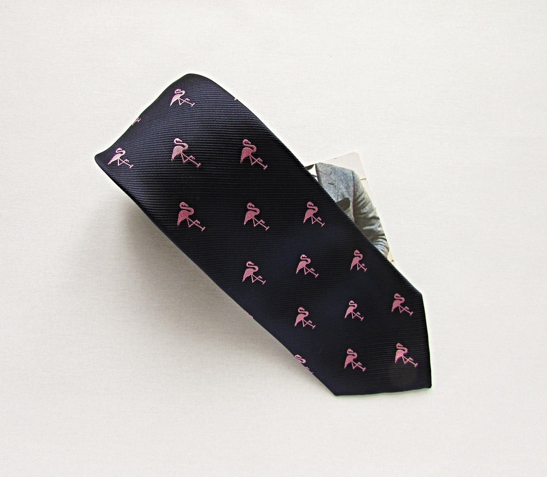 Navy Pink Flamingo Tie, Flamingo Print Tie, Pink Flamingo Tie, Flamingo ...