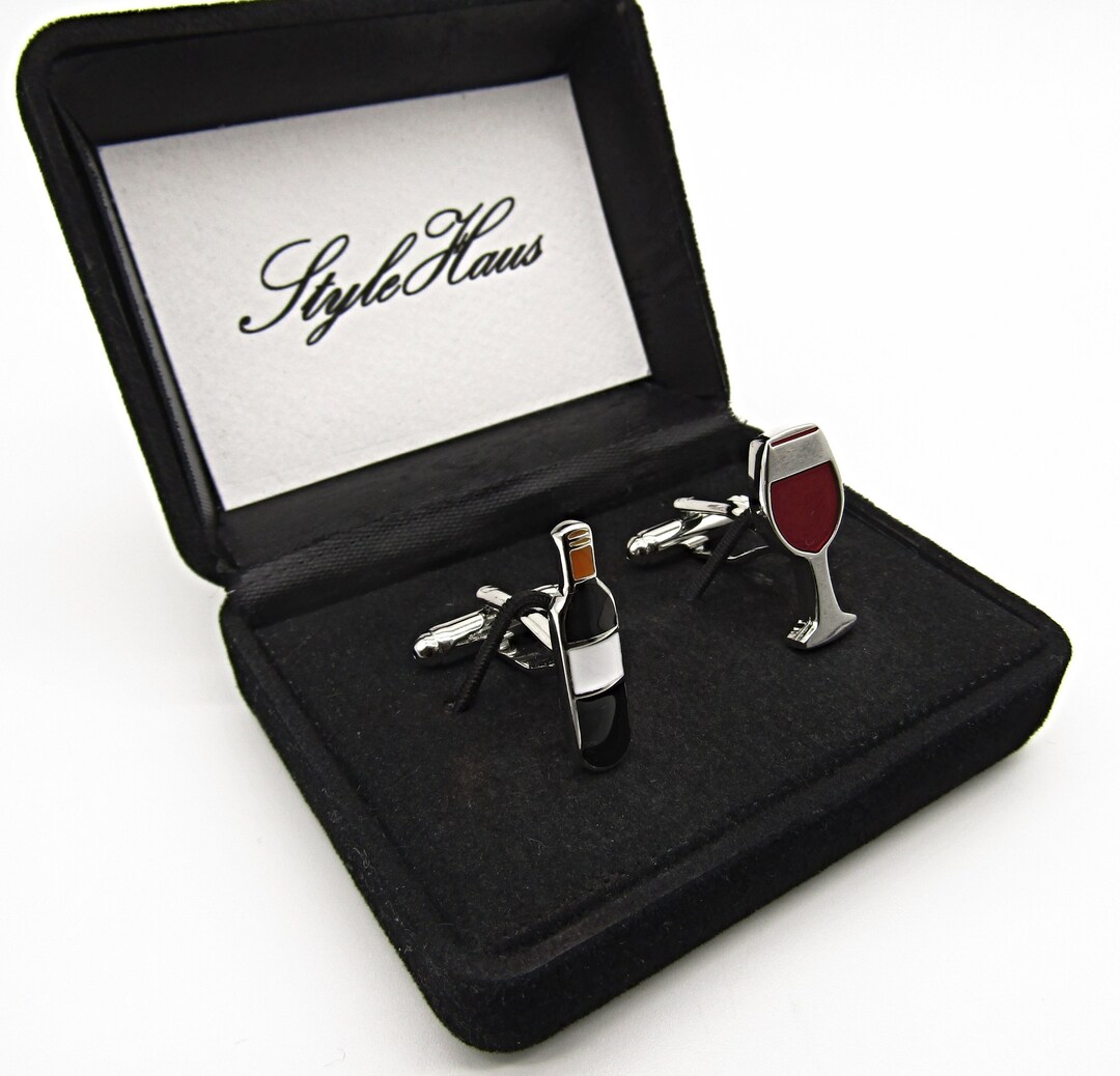 Wine Glass Cufflinks, Wine Bottle Cufflinks, Men's Cufflinks, Gift for ...