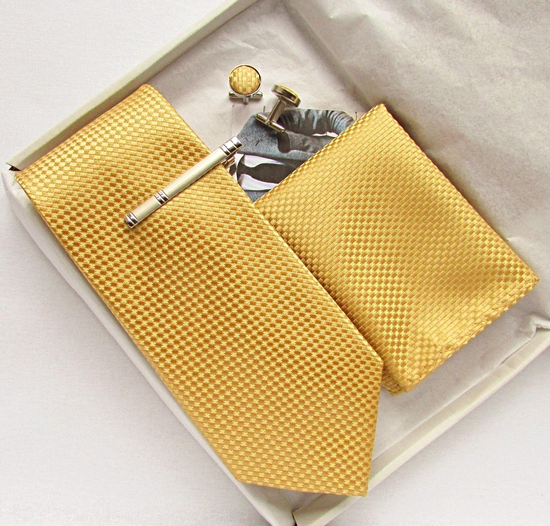 Golden Yellow Tie Set, Golden Yellow Pocket Square, Gold Yellow Tie ...