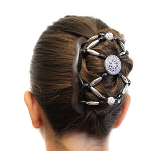 FANCY COMBS Premium Beaded Stretchy Double Hair Comb Clip -bun Maker ...