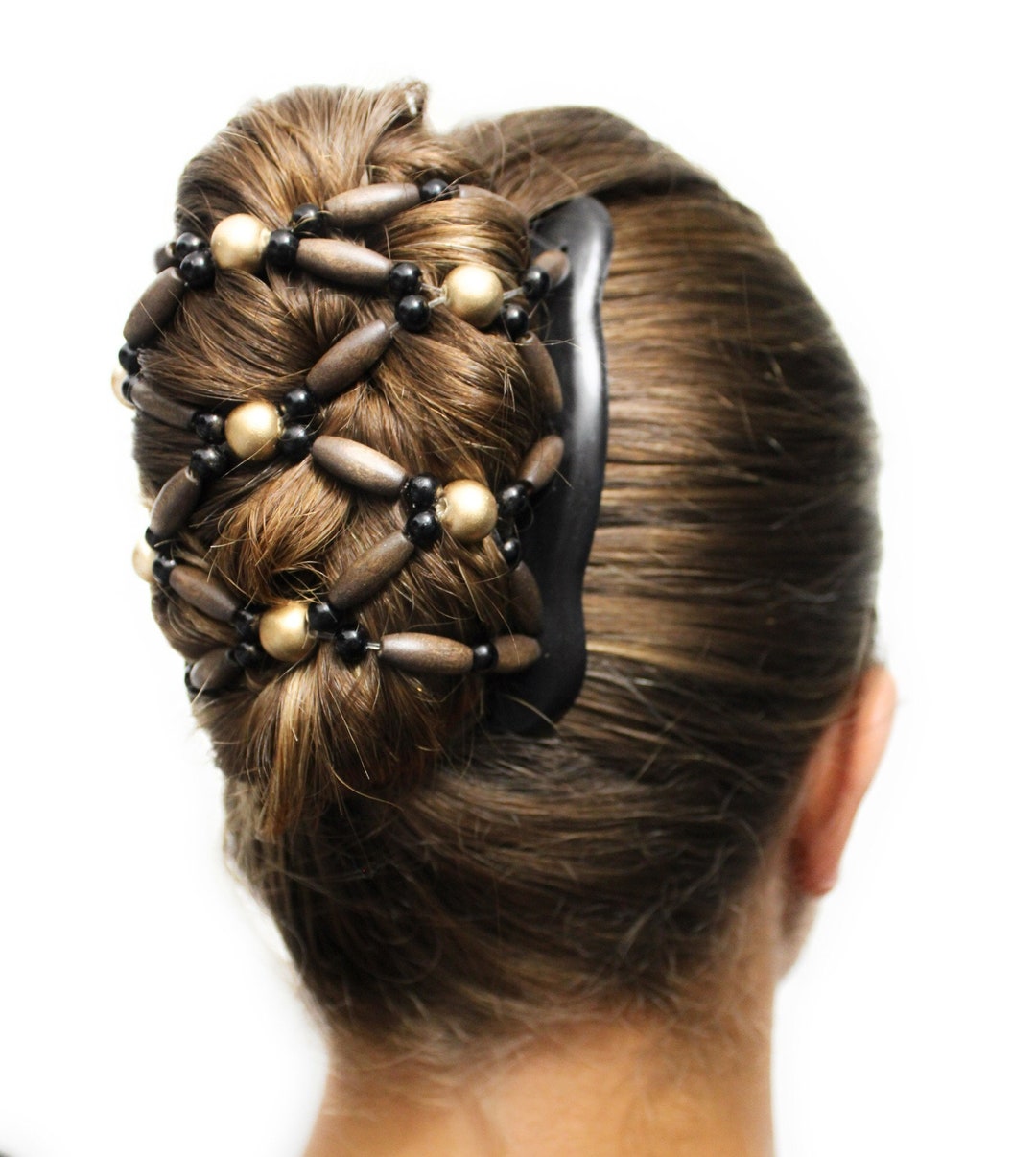 Beaded Double Hair Comb, Holds Thick Hair, Wooden Beads, Handmade in ...