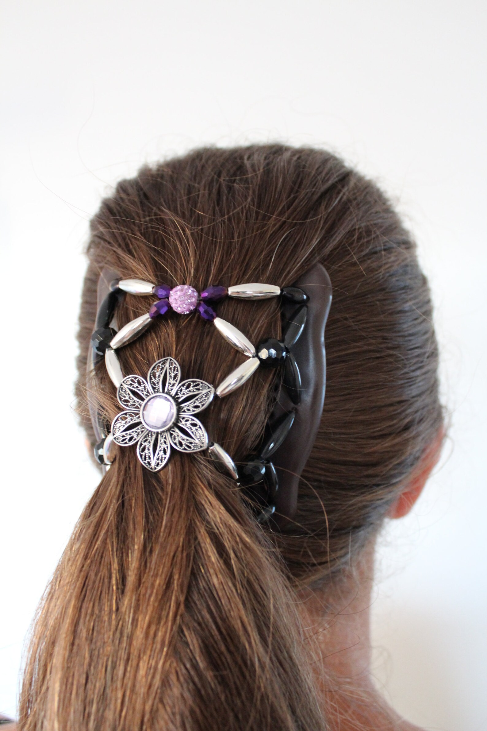 Purple Flower Hair Double Comb Beaded Ponytail Holders Hair - Etsy