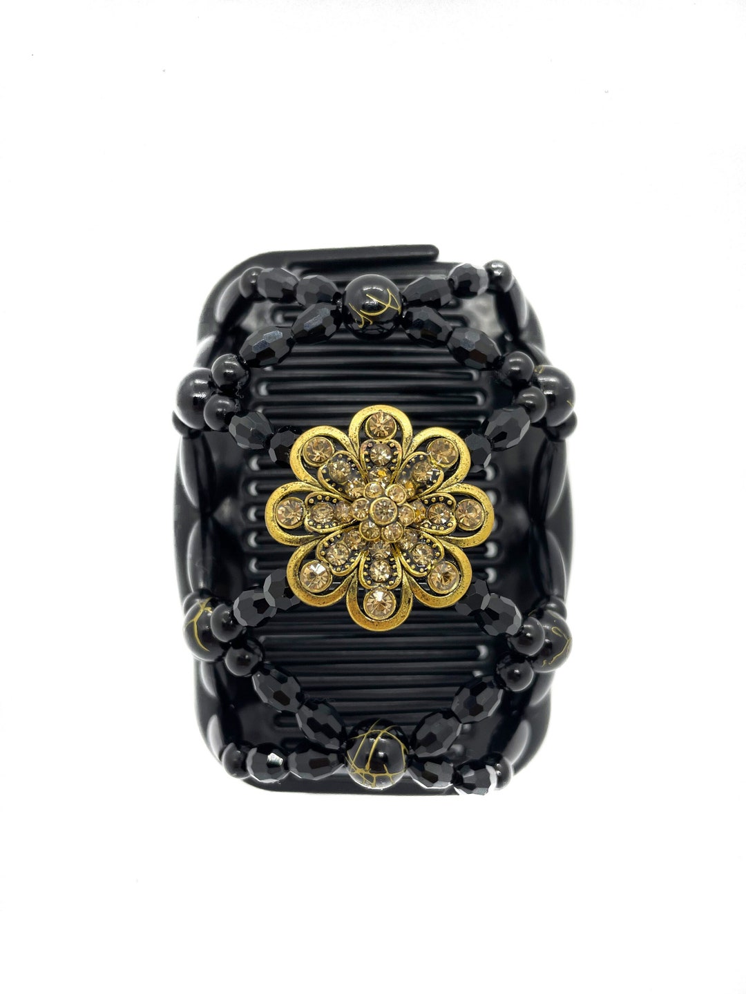 FANCY COMBS Gold Hair Jewelry Classy Bun Maker, Beaded Stretchy Hair ...