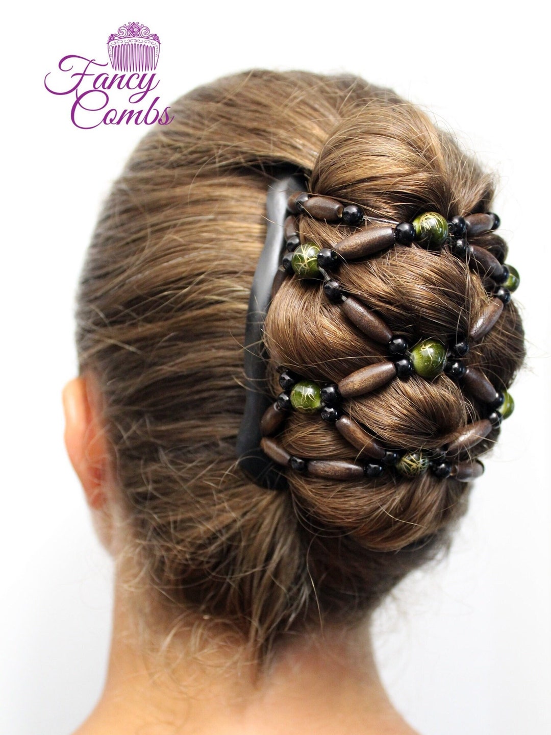 Handmade Beaded Double Hair Comb, French Twist Holder, Wooden Hair ...