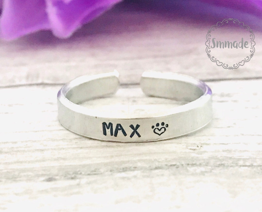 Pet Ring, With Pet Name, Paw Print, Thin Cuff Ring, Stamped Ring - Very ...