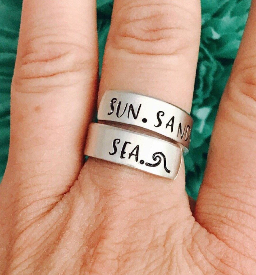 Beach Vacation Sun Sand Sea Wave Ring - Hand Stamped Ring - Very Sturdy ...