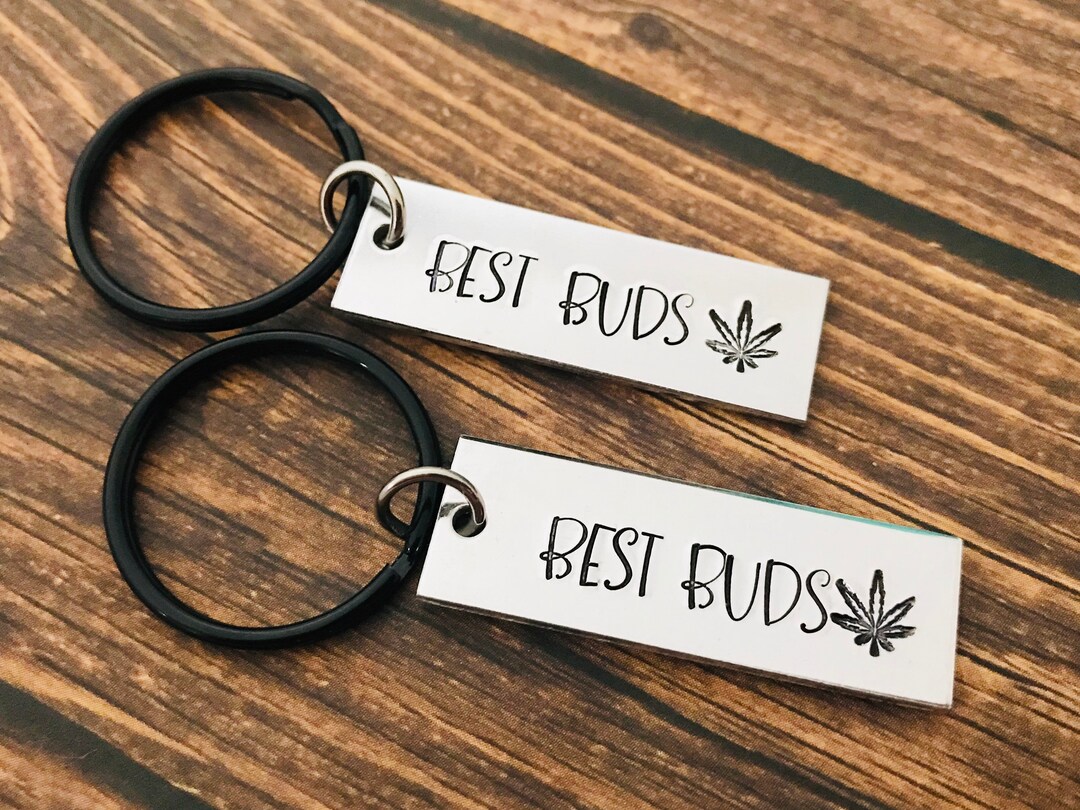 Best Buds With Hemp Leaf Stamp Adult Humor Keychain SET of Two - Friend ...