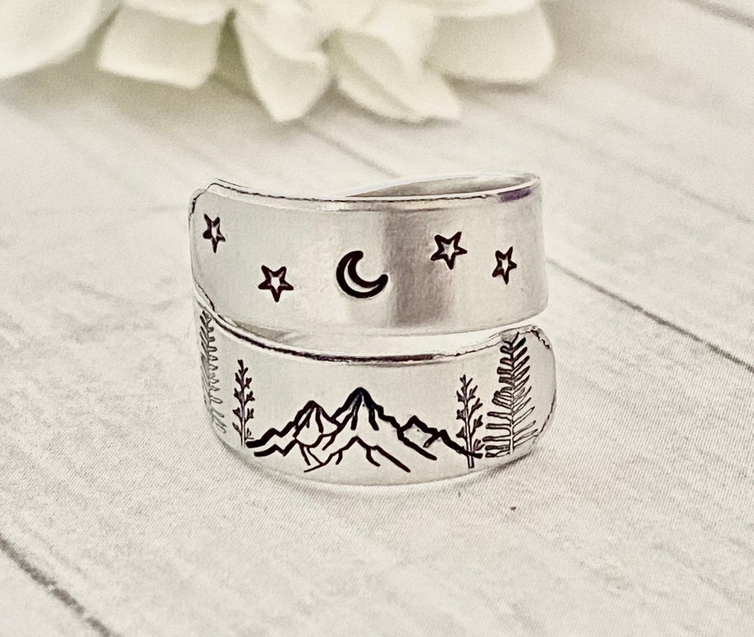 Tree Ring, Mount Forest Scene Ring, Wilderness Ring, Inspirational Hand ...