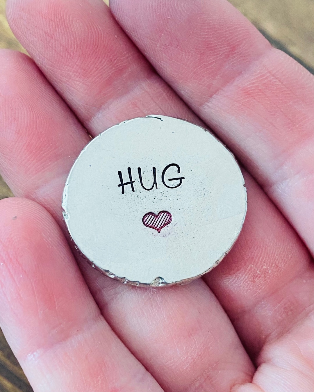 Pocket Hug, Love Token, Pocket Pebble, Hand Stamped, Pocket Coin ...