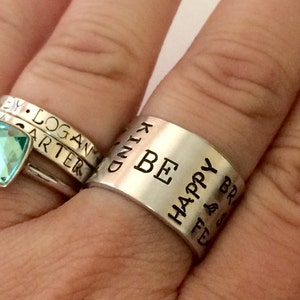 BE Happy, Brave Strong Kind Inspirational Ring Cuff - Hand Stamped Ring ...