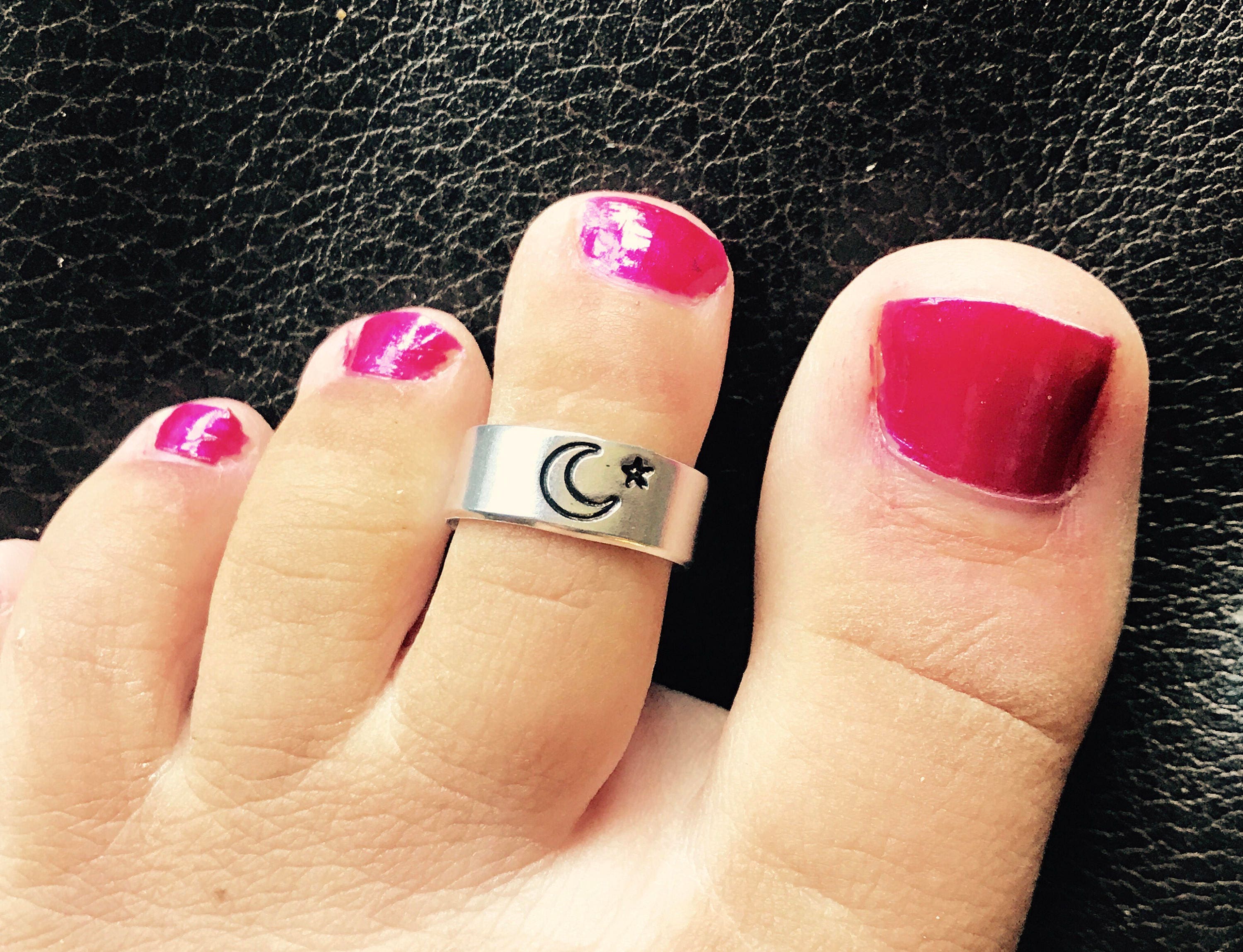 Toe Ring Moon and Star Hand Stamped Toe Ring Adjustable - Etsy