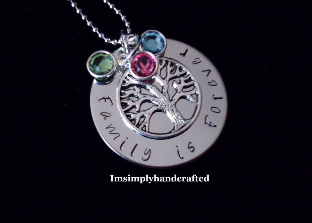 Hand Stamped Family is Forever With Family Tree Necklace With Swarovski ...