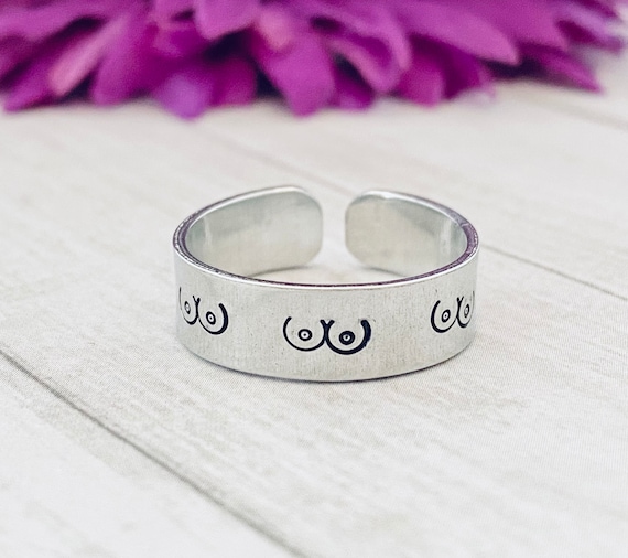 Hand Stamped Boobies Feminine Funny Ring Hand Stamped Ring - Etsy