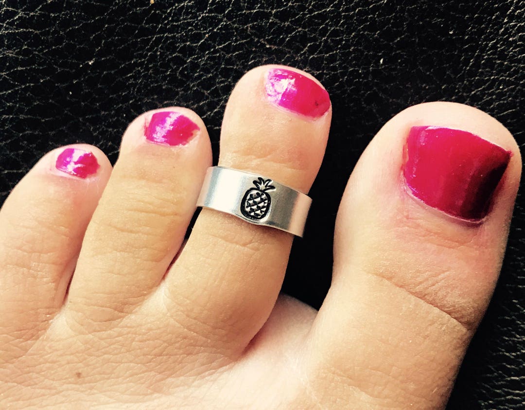 Toe Ring Pineapple - Hand Stamped Toe Ring - Adjustable Toe Ring - Very ...