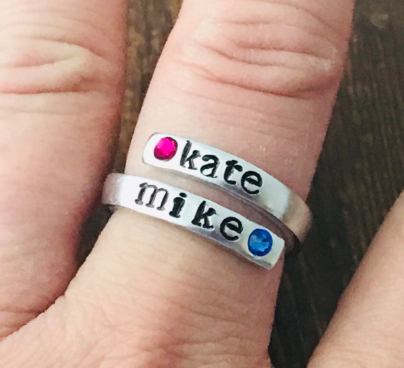 Custom Wrap Ring With Names Birthstones - Personalized Thin Wrap Ring ...