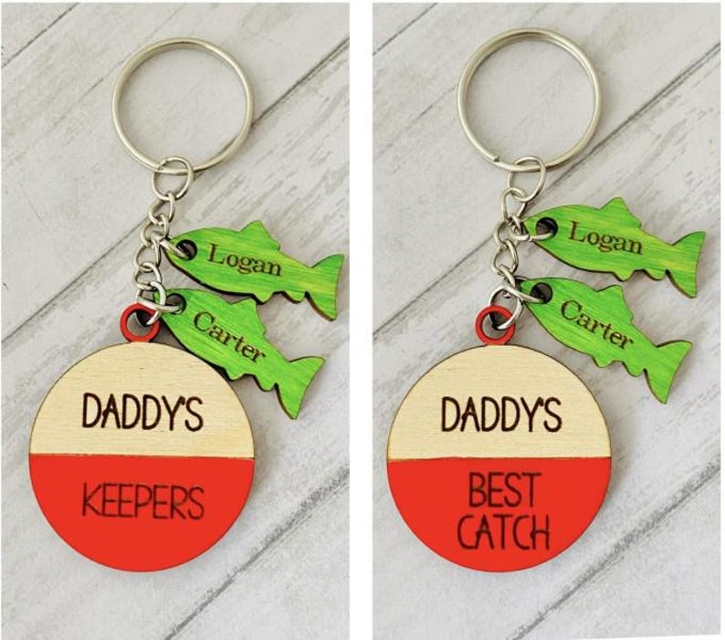 Father's Day Fishing Bobber Keychain, Daddy's Best Catch, Grandpa's ...