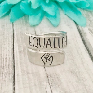 Equality Ring With Fist/ Hand - Hand Stamped Ring - Very Sturdy Ring ...