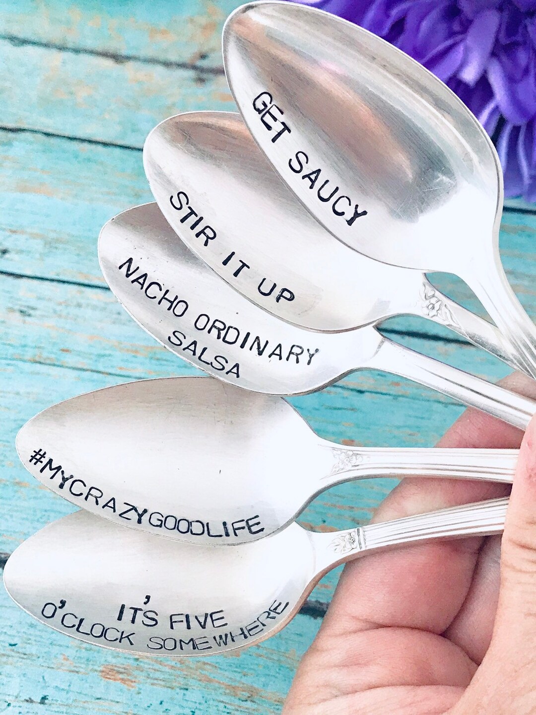 CUSTOM STAMPING Hand Stamped Silverware Vintage Spoon Message Reused up ...