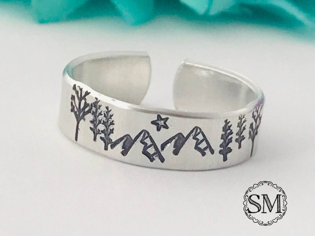 Tree Ring, Mount Forest Scene Ring, Wilderness Ring, Inspirational Hand ...