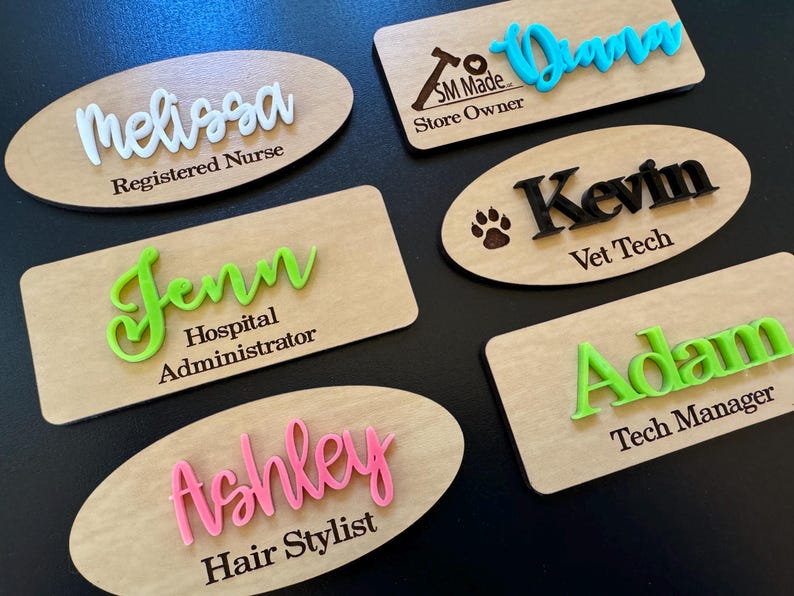 Personalized Name Tag Magnetic Holder Engraved Employee Work Badge Name ...