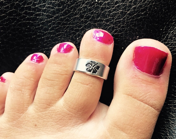 Toe Ring Hibiscus Flower Hand Stamped Toe Ring Adjustable | Etsy