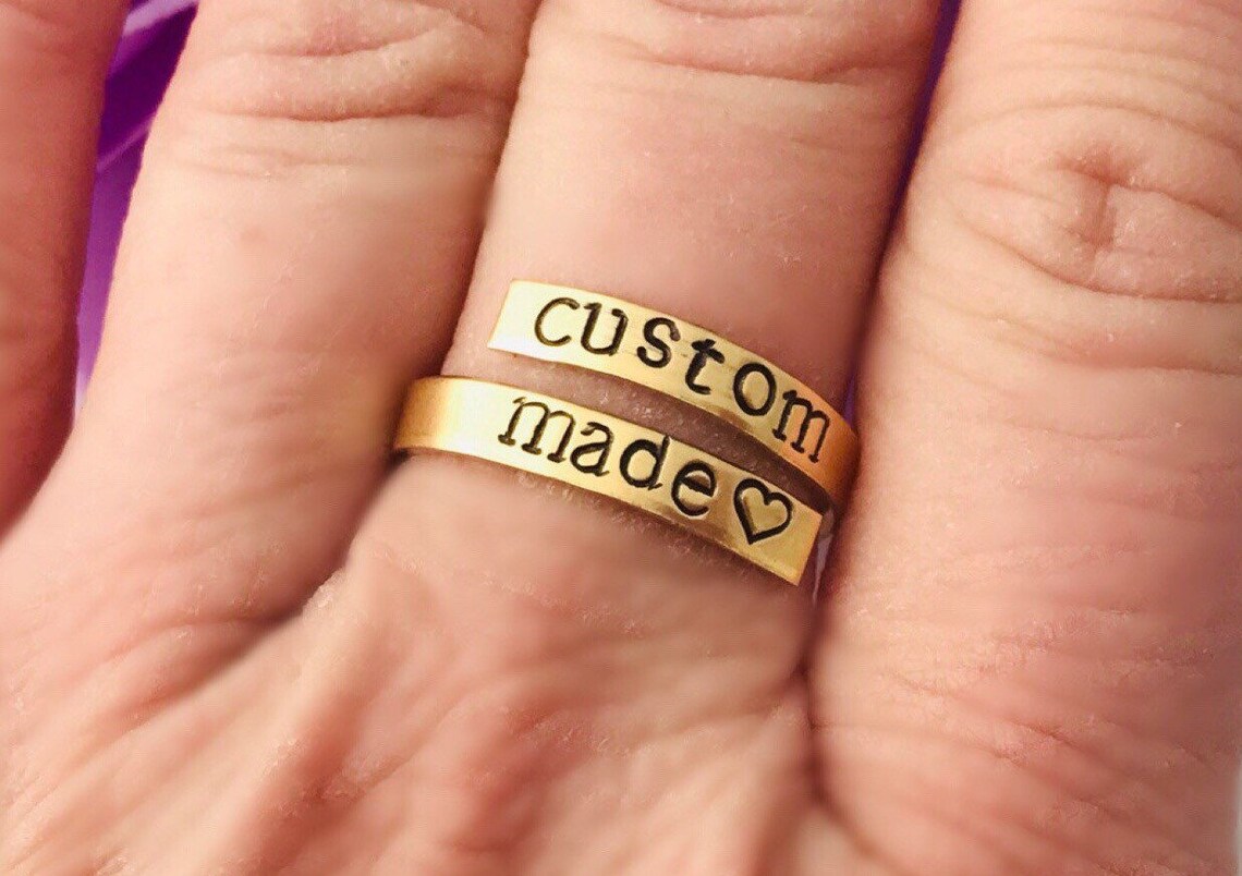 Custom Ring Personalized GOLD TONE Custom - Hand Stamped Ring - Very ...