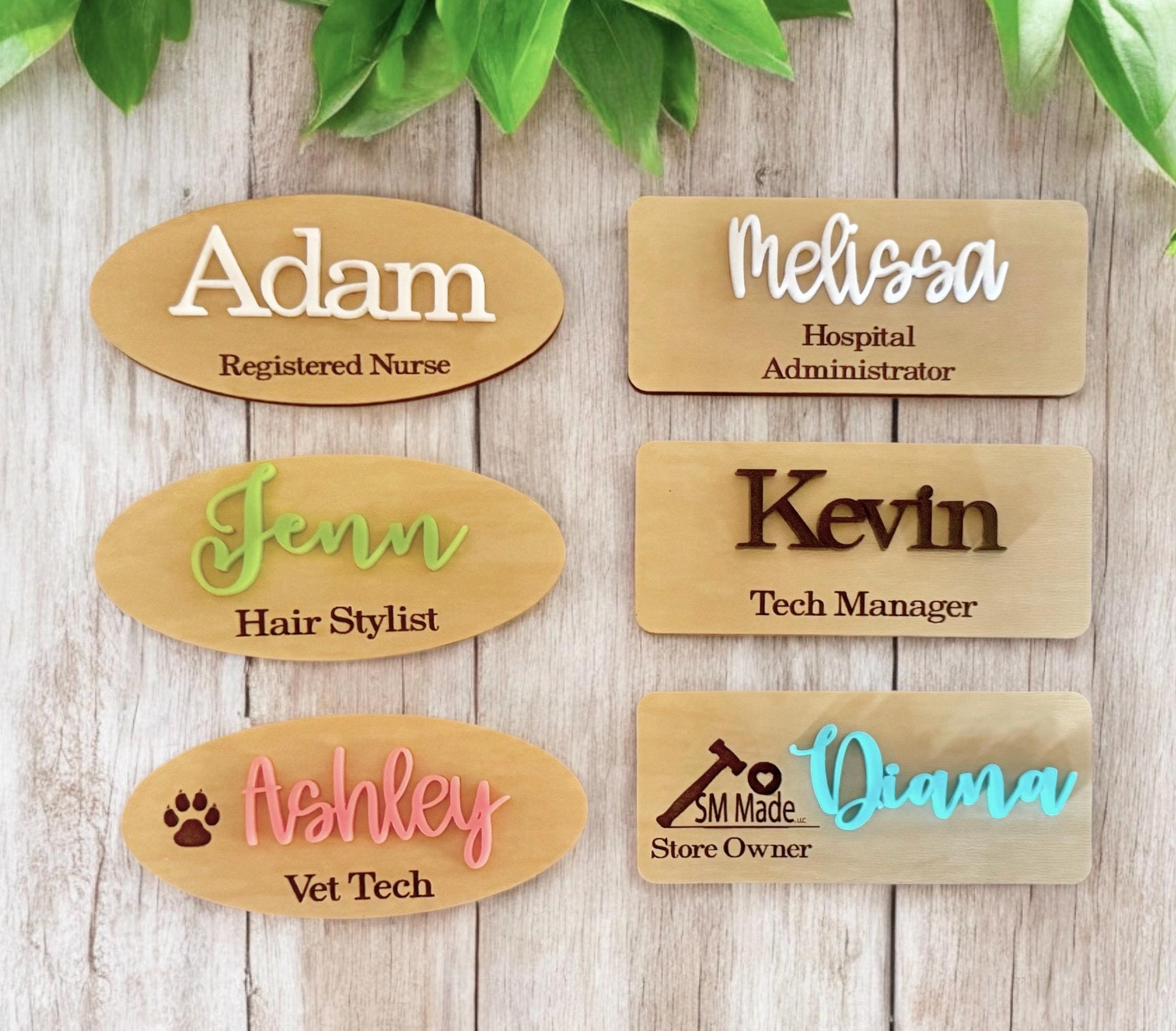 Personalized Name Tag Magnetic Holder Engraved Employee Work Badge Name ...