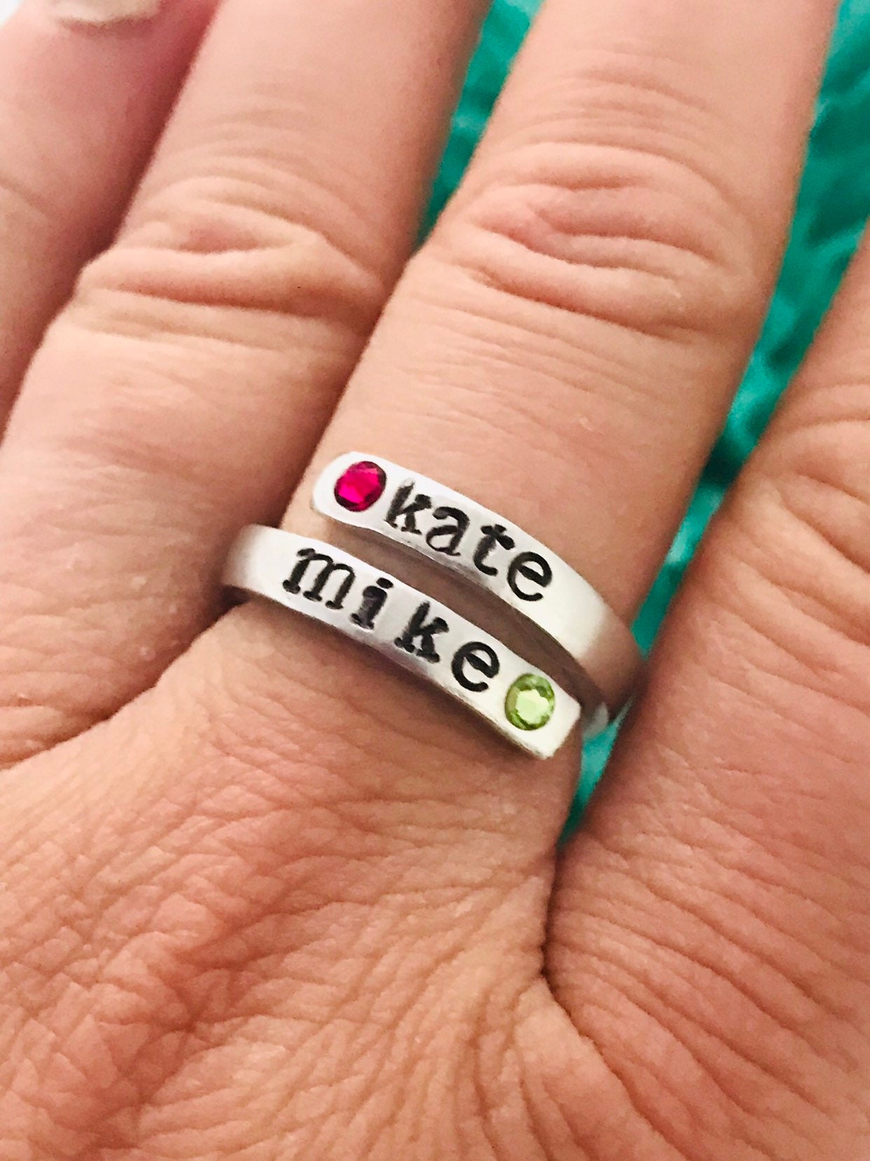 Custom Wrap Ring With Names Birthstones - Personalized Thin Wrap Ring ...