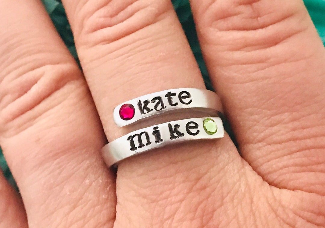 Custom Wrap Ring With Names Birthstones - Personalized Thin Wrap Ring ...