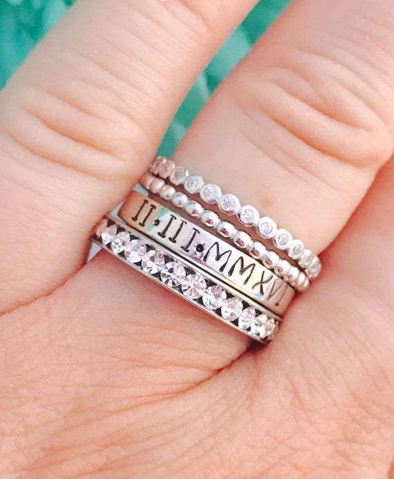 Sterling silver stacking ring personalized hand stamped | Etsy
