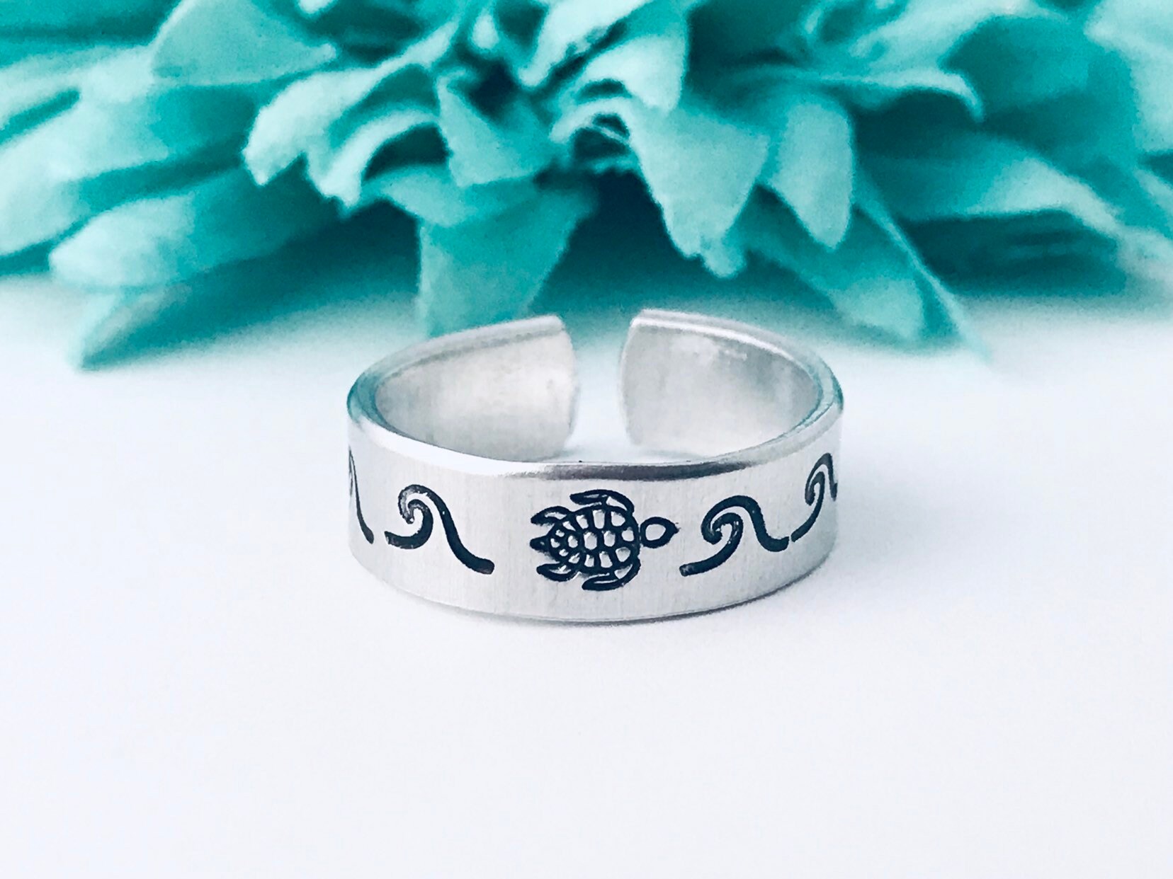 Turtle With Wave Ring Hand Stamped Ring Very Sturdy Ring - Etsy