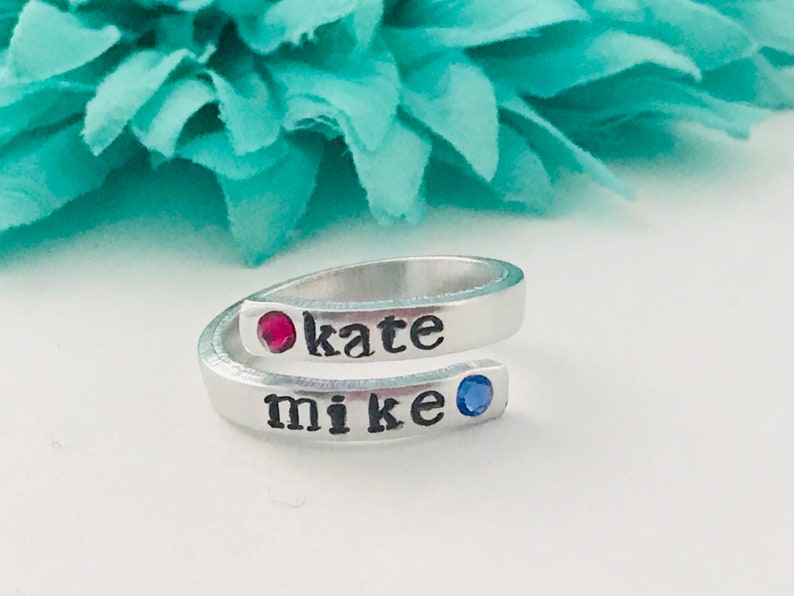 Custom Wrap Ring With Names Birthstones - Personalized Thin Wrap Ring ...