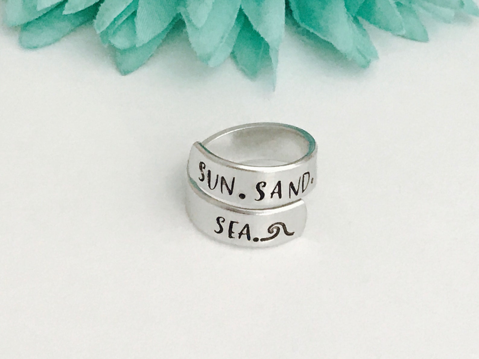 Beach Vacation Sun Sand Sea Wave Ring Hand Stamped Ring | Etsy