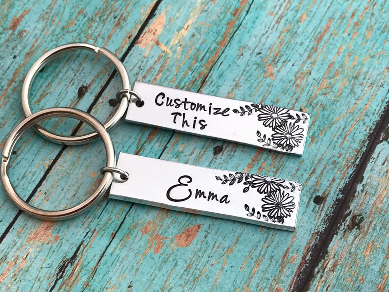 Custom Hand Stamped keychain Personalized Gift friend | Etsy