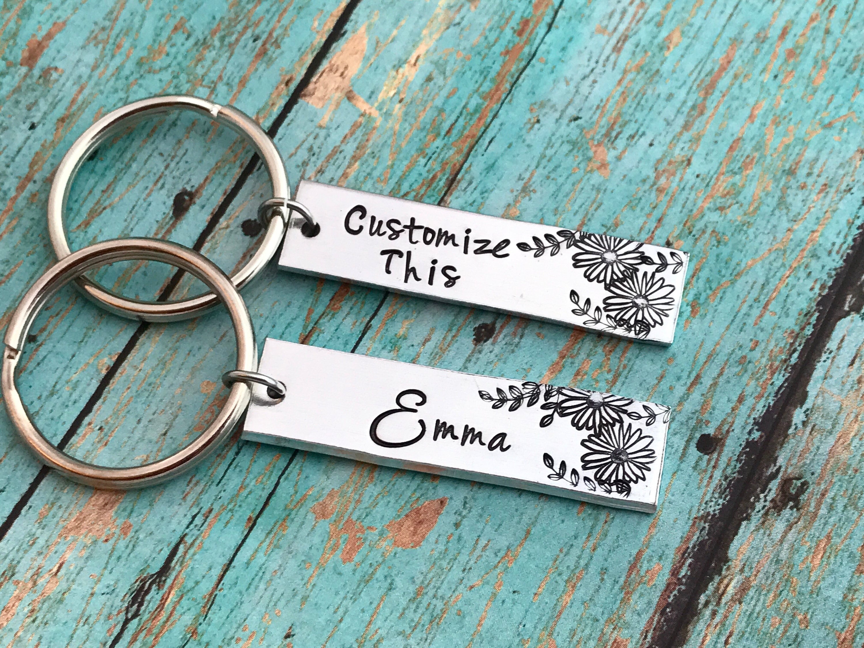 Custom Hand Stamped keychain Personalized Gift friend | Etsy