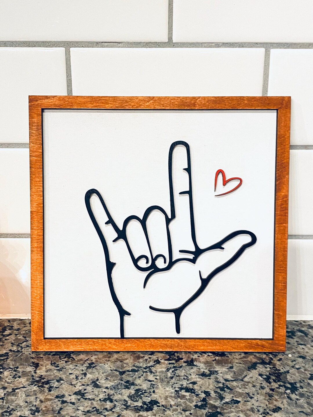 Valentine's Day Love Hand Sign, Laser Engraved and Cut, Two Layered ...