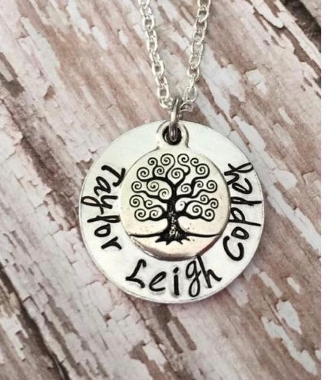 Tree Name Pendant Necklace With Tree Charm - Mothers Necklace - Family ...