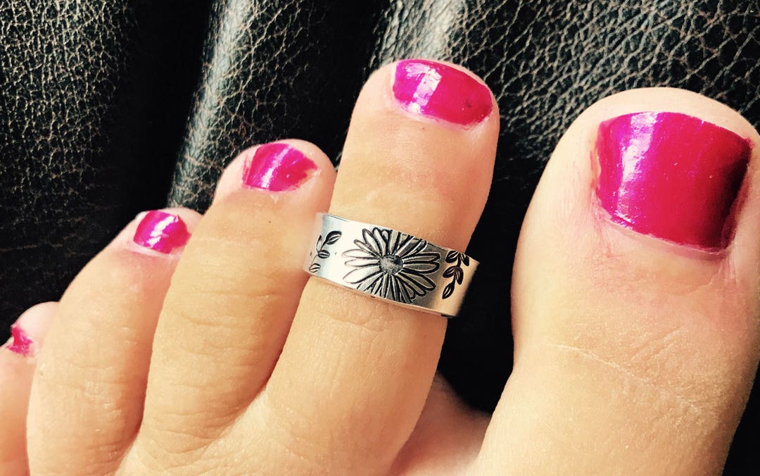 Toe Ring Floral - Hand Stamped Toe Ring - Adjustable Toe Ring - Very ...