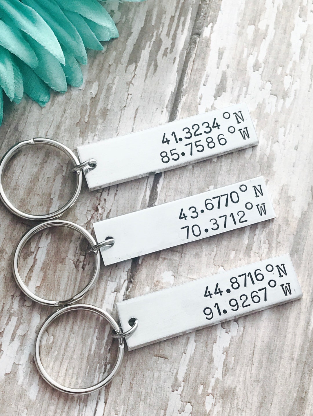Coordinates Keychain , Special Location, Trip, Wedding, Birth Place ...