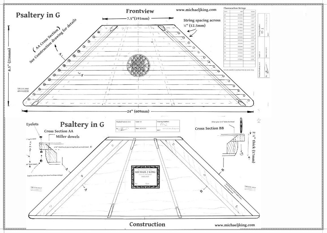 Psaltery in G: Rosette/printed Plans Set/hardware/ Strings in Drop Menu ...