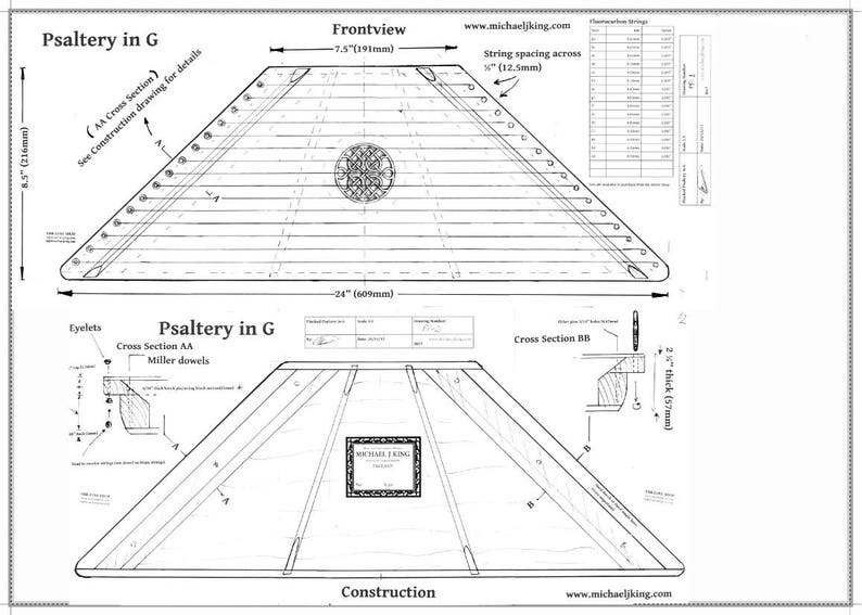 Psaltery in G: Rosette/printed Plans Set/hardware/ Strings in Drop Menu ...