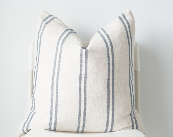Neutral Hemp Striped Blue Hand Woven Pillow Cover - Etsy