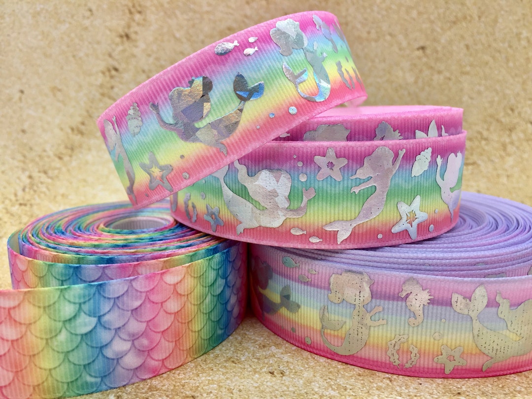 Mermaid Grosgrain Ribbon 1" 25mm, Rainbow Ribbon, Choice of 3 Yards or ...