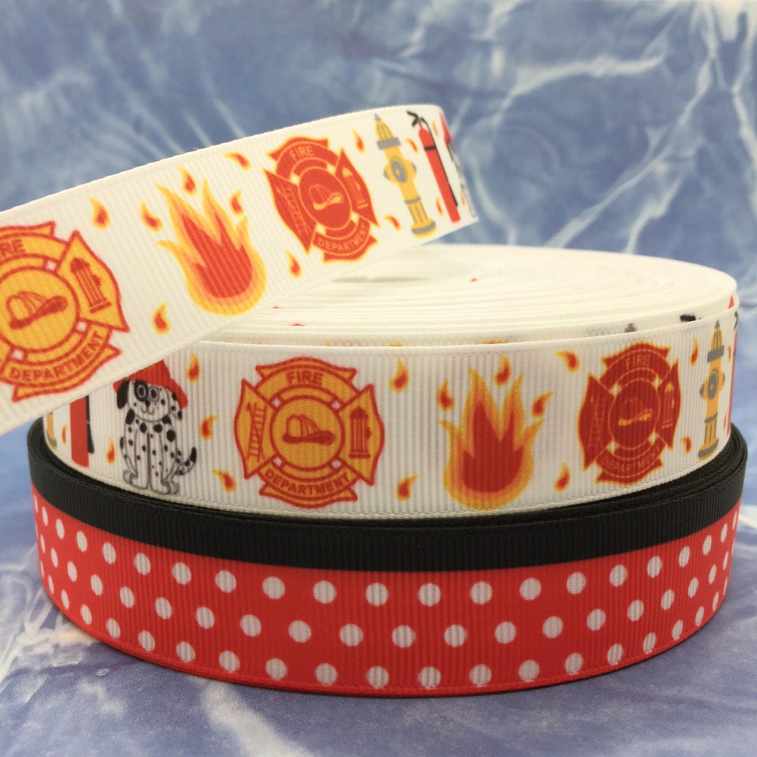 Firefighter Grosgrain Ribbon, Red Polka Dot Ribbon, Fire Ribbon, Choice ...