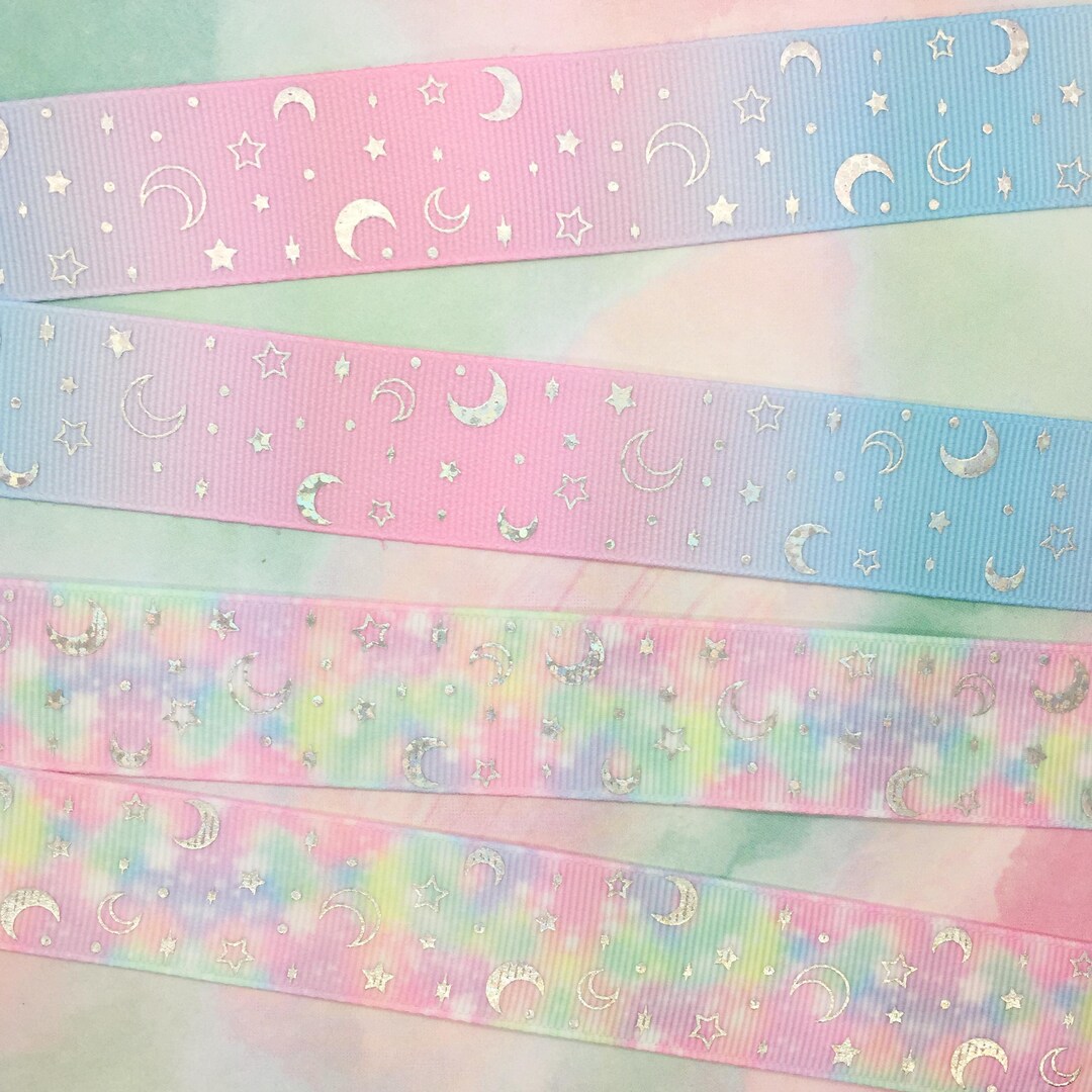 Celestial Ribbon, Moon Ribbon, Star Ribbon, Pastel Grosgrain Ribbon 1 ...