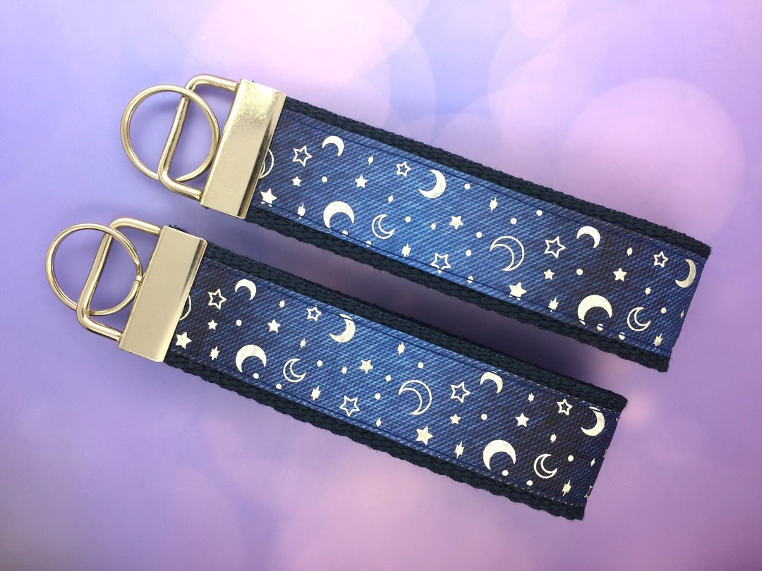 Moon and Star Key Fobs, Celestial Keychains, Silver Foil Keyring ...