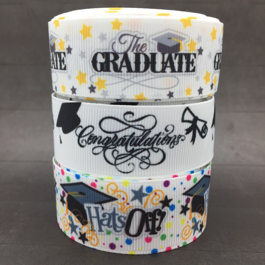 Graduation Grosgrain Ribbon 1" 25mm, Congratulations, Graduate, Hats ...