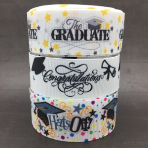 Graduation Grosgrain Ribbon 1" 25mm, Congratulations, Graduate, Hats ...