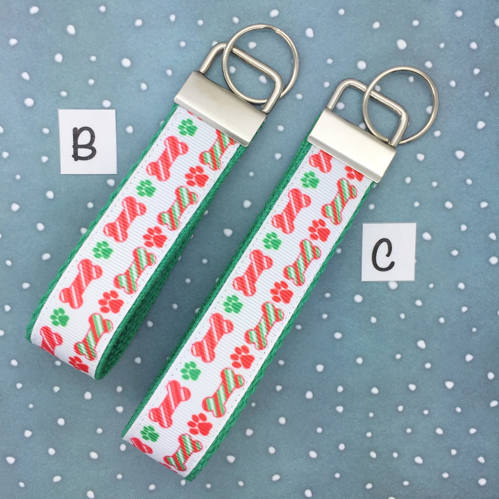 Christmas Dog Bone Key Fob, Paw Print Keychain, Snowflake Key Chain ...