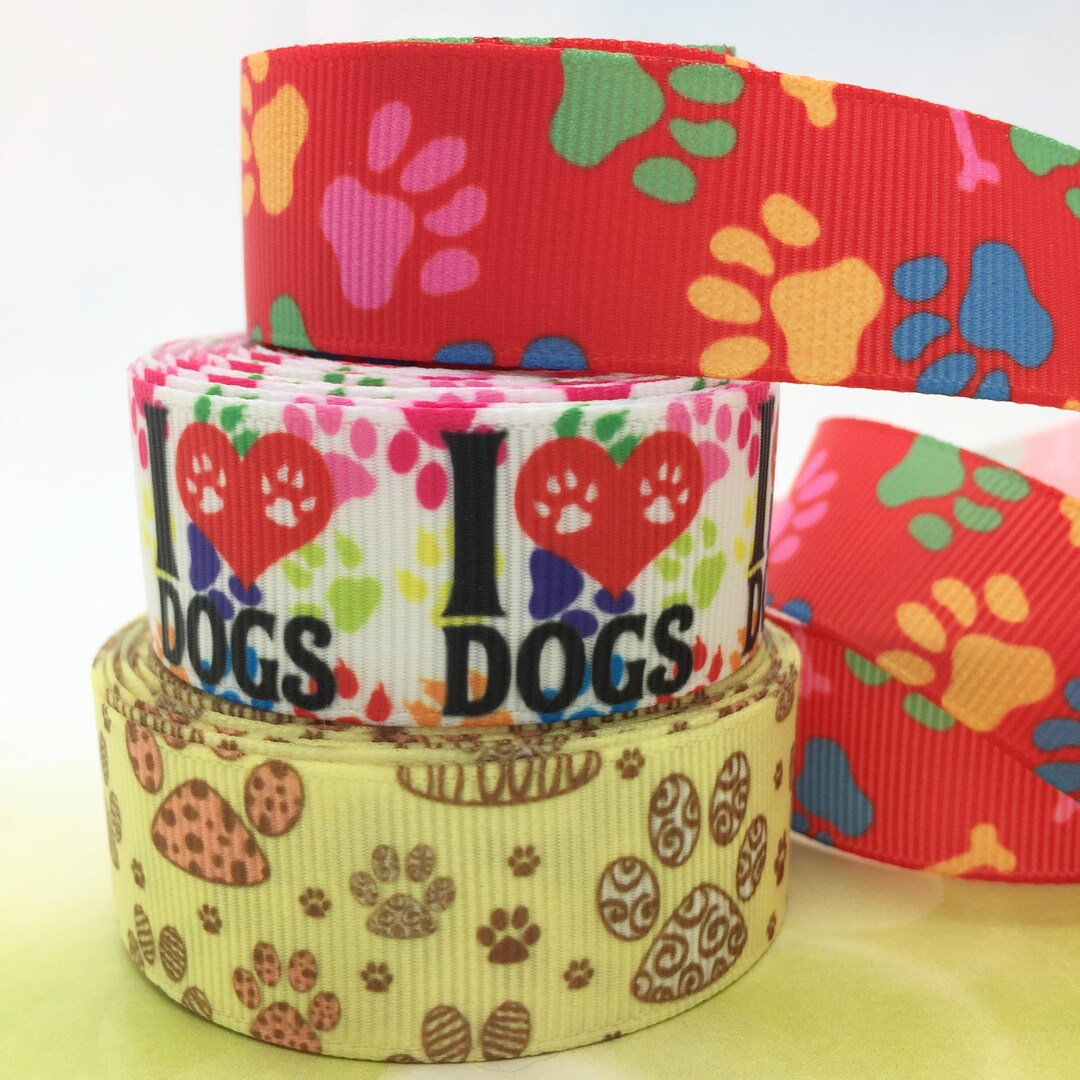 Rainbow Paw Print Grosgrain Ribbon 7/8" 22mm, Dog & Cat Ribbon for ...
